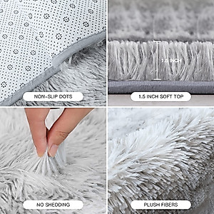 YOBATH Fluffy 8x10 Area Rugs for Living Room Bedroom, Large Modern Soft Shag Rugs for Kids Girls Boys, Non-Slip Plush Shaggy Rugs for Playroom Nursery Dorm Room, Tie-Dyed Light Grey