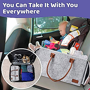 PAPERKIDDO Baby Diaper Caddy Organizer with Changing Table, 2 in 1 Portable Felt Nursery Storage Bin and Car Organizer for Diapers, Baby Wipes and Toys