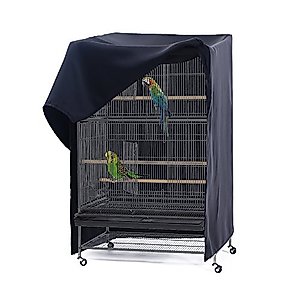 PONY DANCE Pets Product Universal Birdcage Cover Blackout & Breathable Birdcage Cover for Pets' Good Night, Large, Black, 35 L x 25 W x 47 in H