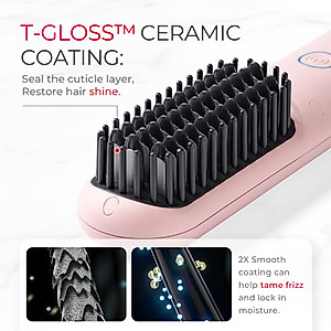 Cordless Hair Straightener Brush, TYMO Porta Straightening Brush for Women, Touch ups on-The-go Styling Hot Comb with Negative Ion, Lightweight & Mini Travel, USB Rechargeable