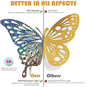 Formano 3D Butterfly Wall Decor, 60 Pcs 5 Styles 3 Sizes All-Round Upgraded Design Glittering Sparkling Rainbow Shinny Butterfly Decorations with Traceless Stickers -Blue