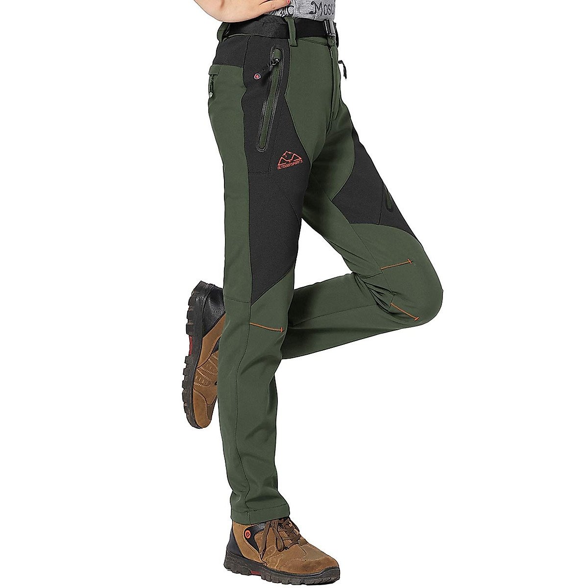 Rdruko Women's Hiking Pants Outdoor Waterproof Windproof Softshell Fleece Slim Snow Ski Pants(Green, US M)