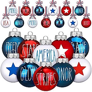 24 Pcs 4th of July Ball Ornaments Patriotic Decorations for Tree Plastic Independence Day Ball Decorations Red Blue White Ornaments Holiday Memorial Day Decor for Home Decor (Elegant Style)