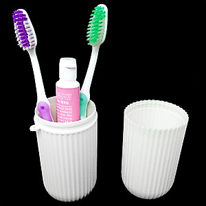 Honbay Portable Plastic Toothbrush Toothpaste Cup Case Box Holder Container for Travel (Beige)
