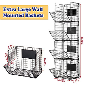X-cosrack Metal Wire Basket Wall Mount, 4 Tier Extra Large Wall Storage Basket Organizer with Chalkboards, Kitchen Fruits and Vegetables Produce Bin Rack Toys Organizer Bathroom Tower Baskets (Black)