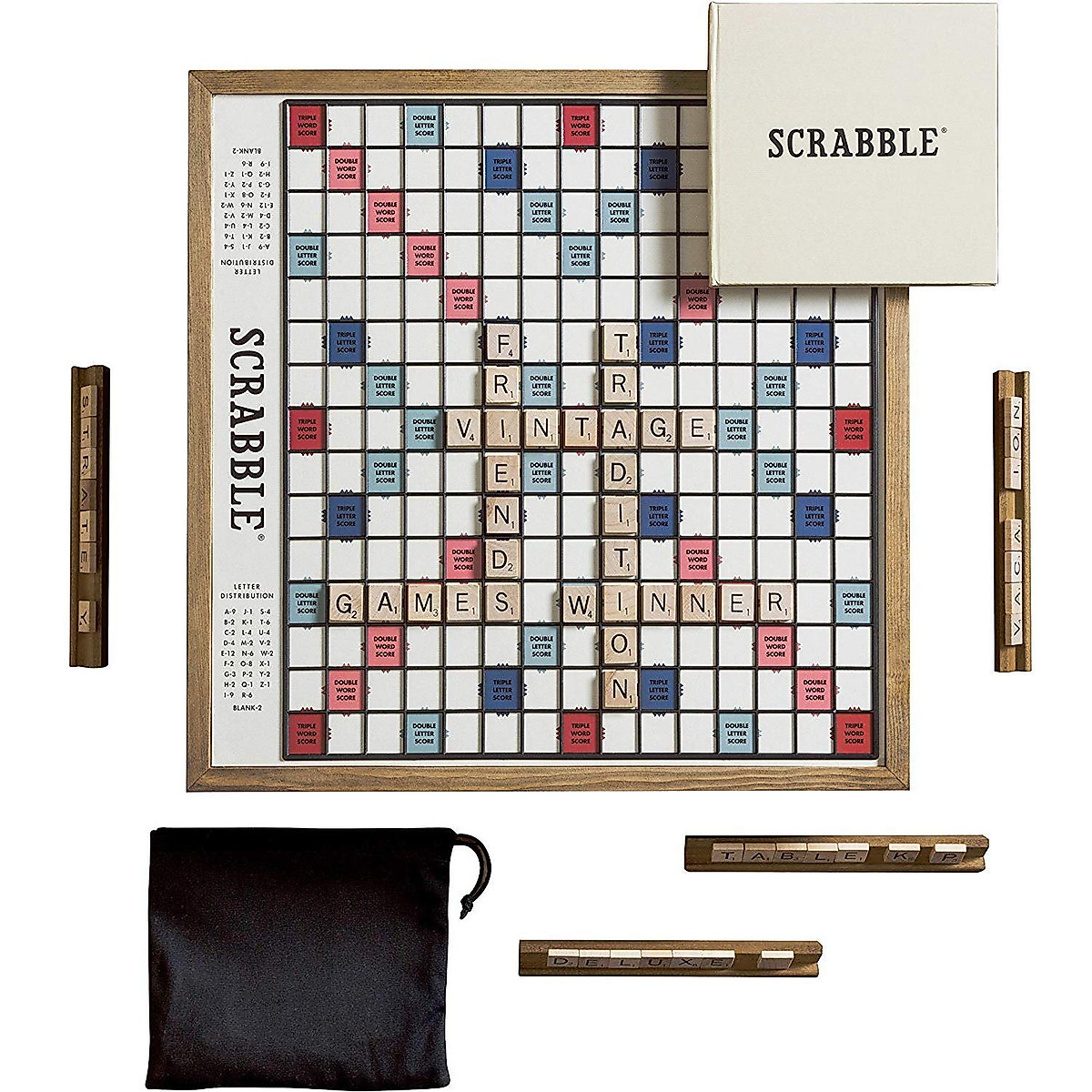 WS Game Company Scrabble Deluxe Vintage Edition with Rotating Game Board