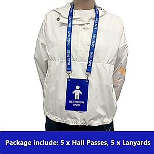 Hall Pass Lanyards with Large Card Passes, Unbreakable School Classroom Passes Set for Teacher Parents (Blue)