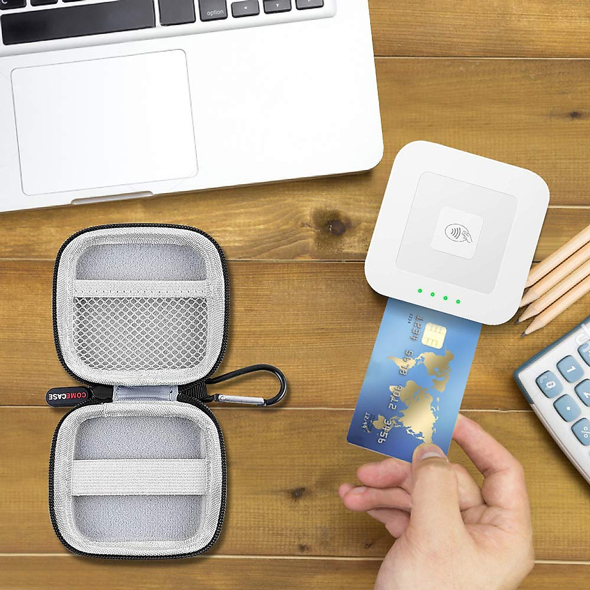 Chip Card Reader Scanner Case, Hard Carrying Bag Holder Fits Square A-SKU-0485 Contactless and Chip Reader with USB Charge Cable for EMV Chip Cards/Apple Pay/Android Pay/More - Black by COMECASE