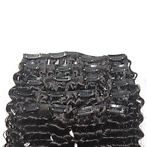 Forawme 100 Remy Curly Hair Extensions Clip In #1B Black 20 Inch 120g 8pcs/lot 20 Clips Hair Extensions