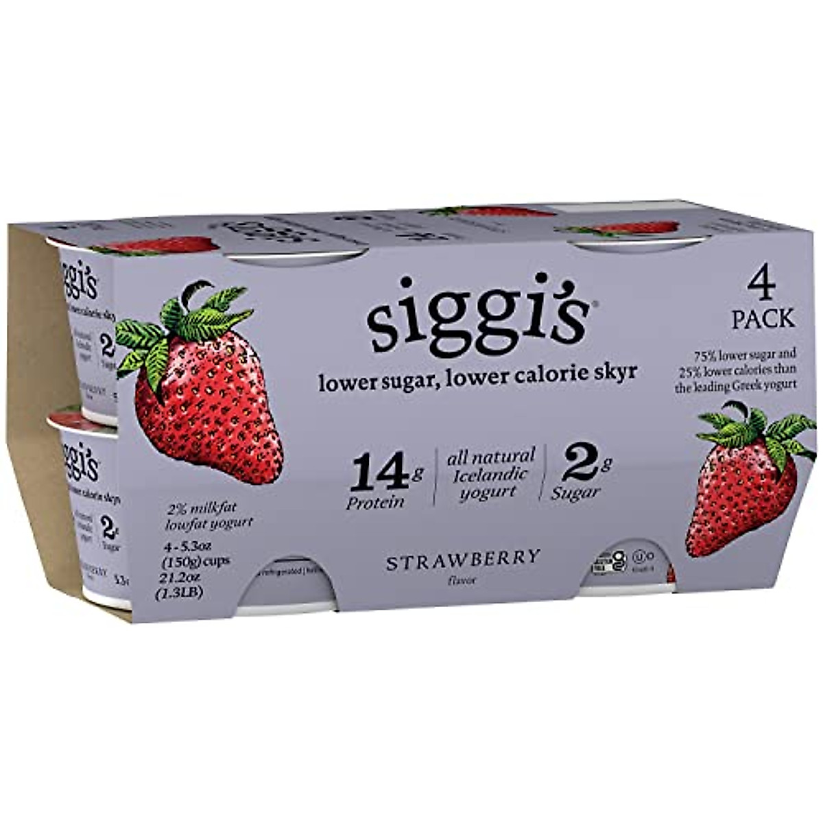 Siggi's, Lower Sugar Strawberry Yogurt 4 Count, 5.3 Ounce