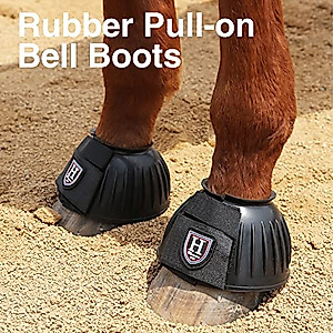 Harrison Howard Essential Rubber Bell Boots Touch-Close Overreach Boots Sold in Pairs Black Large