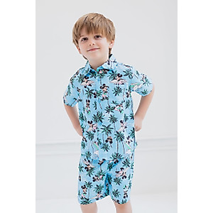 Disney Mickey Mouse Big Boys Hawaiian Button Down Shirt and Shorts Blue 14-16