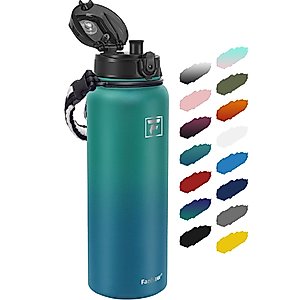 Fanhaw 40 Oz Insulated Stainless Steel Water Bottle with Chug Lid - Leak & Sweat Proof with Anti-Dust Lid (Green Blue)