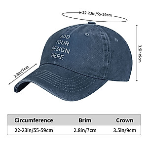 Custom Denim Hat for Men Personalized Design Your Own Text Name Logo Photo Hat Metal Adjustable Buckle Sweat-Absorbent Baseball Cap Washed Unisex (Navy)
