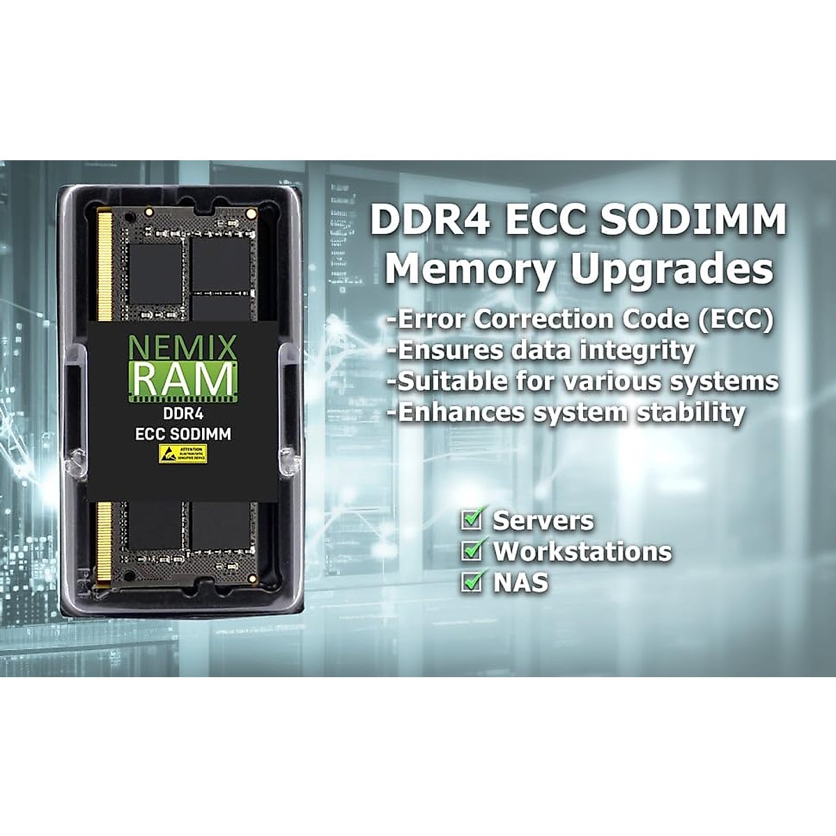 NEMIX RAM 16GB (1X16GB) DDR4 2666MHZ PC4-21300 2Rx8 1.2V CL19 260-PIN ECC Unbuffered SODIMM Workstation, NAS Memory Compatible with Samsung M474A2K43BB1-CTD