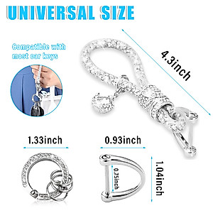 Ziciner Bling Crystal Car KeyChains for Women & Girls, Car Key Chain Glitter Key Ring, Universal Bling Key Chain Accessories (White)