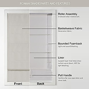 Madison Park Galen Cordless Roman Shades - Fabric Privacy Single Panel Darkening, Energy Efficient, Thermal Insulated Window Blind Treatment, for Bedroom, Living Room Decor, 31" x 64", Ivory