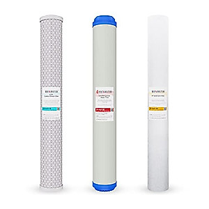 20" Slim Blue Iron Buster Filter Set (3-Pack) for Whole House Water Filtration Systems w/ 20" x 2.5" Sediment, Iron Manganese Reduction, CTO Carbon Block Water Filters