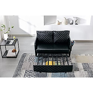 FANYE Black PU Leather Tufted Both Side Pockets Storage Basket, 46.06”29.92”31.10