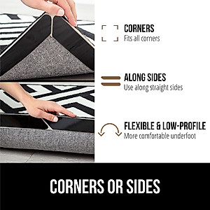 Gorilla Grip 8 Pack Rug Grippers, Corners and Sides, No Curl Corners or Side Bunch, Dual Sided Soft Flexible Pad Grips Floor Under Area Rugs Reusable Gripper Hold Carpet in Place Hardwood Floors Pads