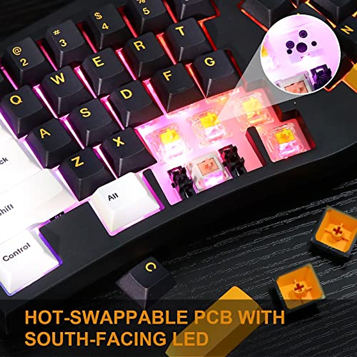 EPOMAKER Feker Alice Layout Gasket 68-Key Hot Swappable Bluetooth/2.4Ghz/ Type-C Wired/Wireless Gaming Keyboard, with 8000mAh Battery, NKRO, RGB Backlight, Dye-sub PBT Keycaps, for Win/Mac (Black)