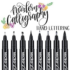 Dyvicl Hand Lettering Pens, Calligraphy Brush Pens Art Markers for Beginners Writing, Sketching, Art Drawing, Illustration, Scrapbooking, Journaling, Black Ink Pen Set, 8 Sizes