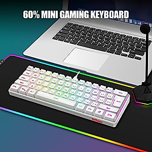 RedThunder 60% Mini Gaming Keyboard and Mouse Combo, Lightweight, Ultra-Compact 61 Keys RGB Backlit,7200 DPI Honeycomb Optical Mouse, Wired Gaming Set for PC MAC PS5 Xbox Gamer(White)