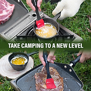 Small Cast Iron Basting Pot with Silicone BBQ Brush – Cast Iron Saucepan for Grilling, Smoking, and BBQ Accessories, 15 Oz