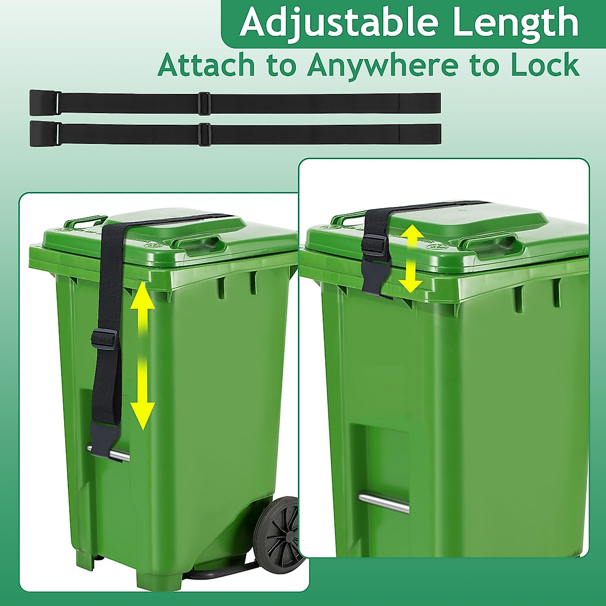 YEESOOM Trash Can Locks for Animals: 2 Pack Adjustable Garbage Can Locks for Animals, Security Straps Trash Can Lid Lock to Keep Squirrels, Raccoons, Critters Out of The Trash