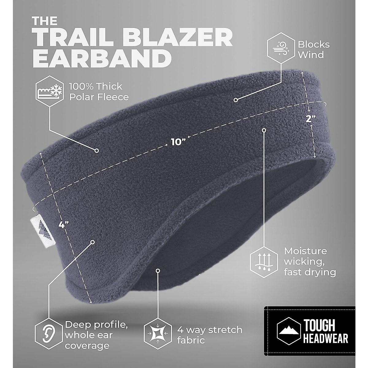 Tough Headwear Ear Warmer Headband - Ear Muffs - Running Winter Headband, Fleece Headband for Men & Women for Cold Weather