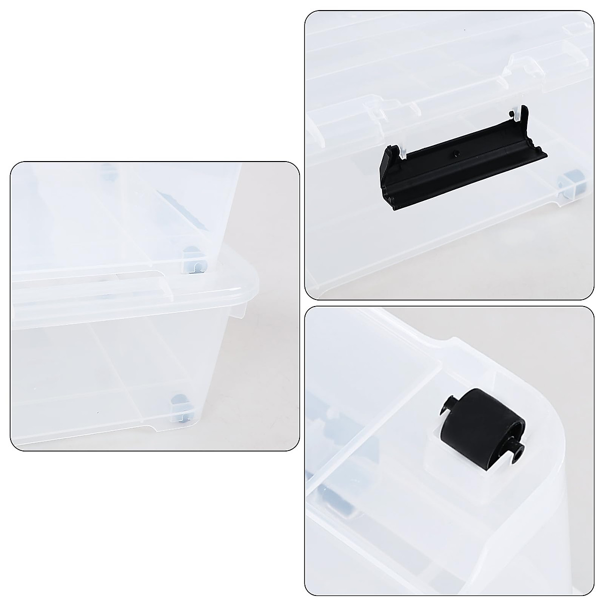 Vababa 25 L Under Bed Clear Plastic Storage Bins with Lid, Set of 4 Wheeled Plastic Storage Box with Latch Handle