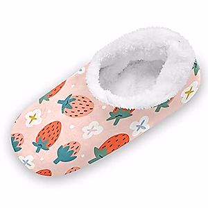 Ceiurey Cute Pink Strawberry Kids Boys Girls Slippers Soft Memory Foam Indoor Toddler House Slipper Non Slip Spa Travel Household Shoes for Winter Home Bedroom