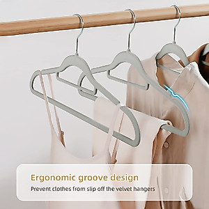20 Pack of Grey Velvet Non-Slip Suit Hangers with 360°Swivel Hook - Heavy Duty, Space Saving, and Perfect for Adult Clothing.