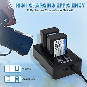 Miady 2 Pack Replacement Sony NP-FW50 Camera Battery Charger Set for Sony A6000 A6500 A6400 A6300 A5000 A5100 A7 A7II A7SII A7S A7S2 A7R A7R2 A7RII A55 A510 RX10 RX10II(Type C & Micro USB Ports)