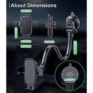 SMORFIT Phone-Mount-for-Car, Long Arm Gooseneck Cell Phone/iPhone Holder Car/Truck for Dashboard/Windshield, Strong Suction Cup Anti-Shake Stabilizer Mobile Stand for Car