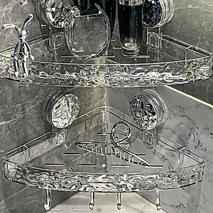 ulafbwur Corner Shower Caddy, Adhesive Shower Organizers, Bathroom Triangle Storage Shelf, Strong Load-Bearing Detachable Simple Installation Hollow Shower Shelves Storage Clear