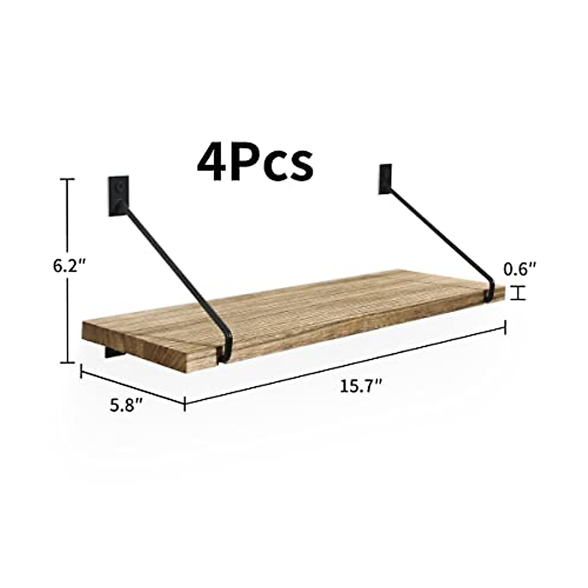 lamplig Floating Shelves Wall Mounted Set of 4, Rustic Wood Wall Storage Shelves with Black Metal Bracket Home Decor Storage Organizer for Bedroom, Living Room, Bathroom, Kitchen, Office