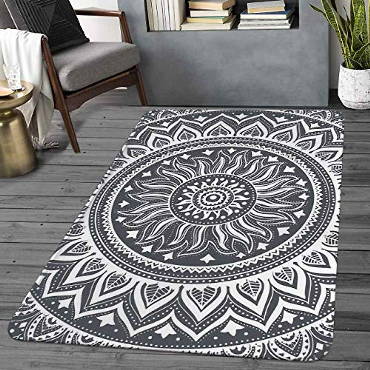 LEEVAN Area Rug Modern No-Shedding Non-Slip Machine Washable Indoor Rug Rectangle Living Room Bedroom Study Soft Carpet Floor Mat Home Decor (3 x 4 ft, Grey Mandala)