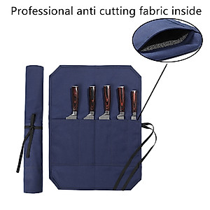 Denifiter Chef's Knife Bag With 5 Slots, Wax Canvas Knife roll with Professional Anti Cutting Fabric Inside (Blue-One)