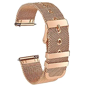 iCover Watch Band 18mm 20mm 22mm quick release Replacement bands Compatible for Smart watch or traditional watch, Universal Stainless steel Metal Mesh Watch strap for Men Women (20mm, Rose Gold)