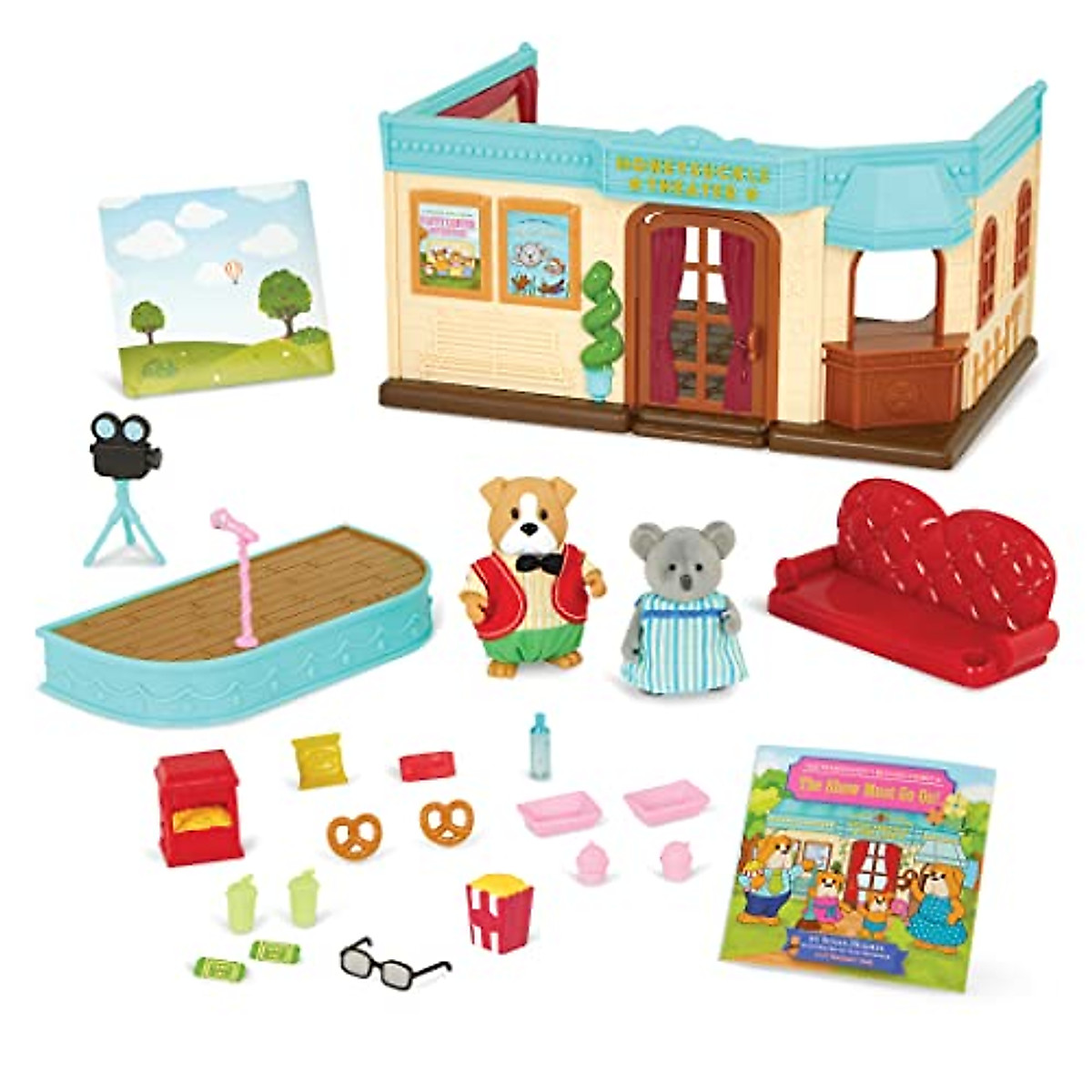 Lil Woodzeez – Toy Figures Playhouse – Miniature Movie Theatre – Stackable – Storybook Playset – Posable Figures & Cinema with Furniture – 3 Years +