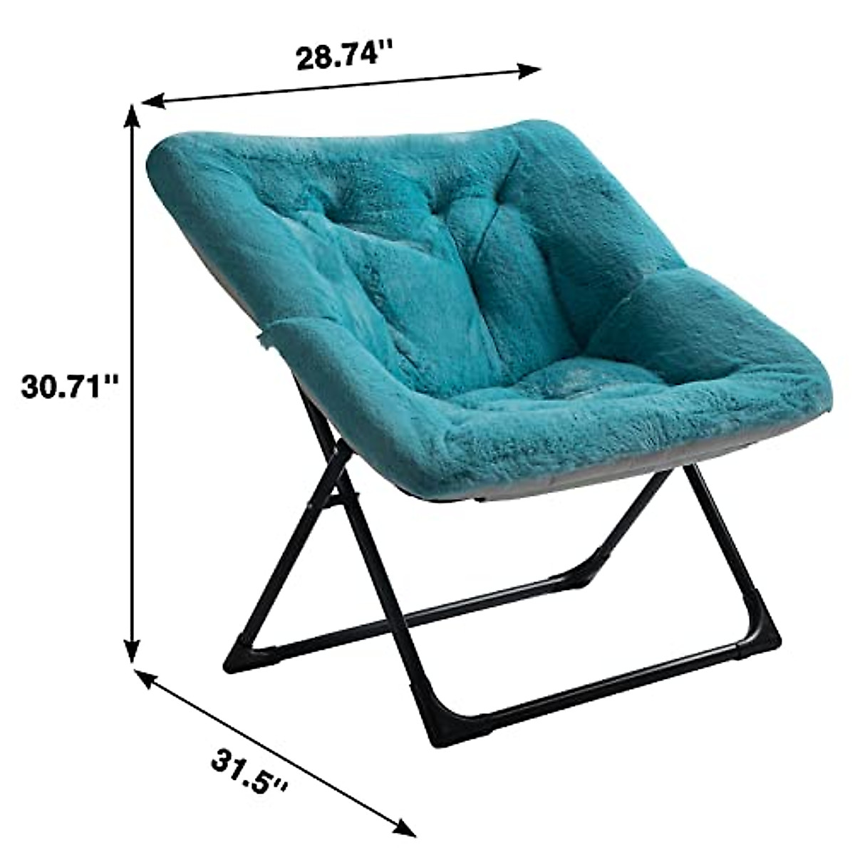 WELL-STRONG Folding Living Room Chair with Ottoman - Faux Fur Foldable Bedroom Chair and Foot Rest Set with Metal Frame Lounge Chair and Foot Stool Set for Men, Women Blue