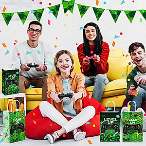 Crtiin 30 Pcs Video Game Party Gift Bags Gamer Theme Party Supplies Level up Game Paper Handbag Goodie Bag with Handle Gaming Party Favors for Girl Boy Birthday Party Decor (Dark Green, Light Green)