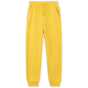 DOTDOG Kids Unisex Soft Brushed Fleece Pull-on Jogger Sweatpants Basic Casual Pants for Boys or Girls (3-12 Years)(Yellow, s)