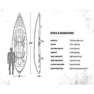 Elkton Outdoors Steelhead Inflatable Fishing Kayak Boat - 2 Person Angler Blow Up Tandem Kayak, Includes Paddles, Seats, Hard Mounting Points, Bungee Storage, Rigid Dropstitch Floor and Spray Guard