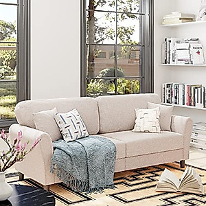 Vongrasig 87.4" Loveseat Sofa, Mid Century Modern Linen Fabric 3-Seater Love Seat Couch with Curved Armrest for Living Room, Bedroom, Apartment and Small Space (Beige)