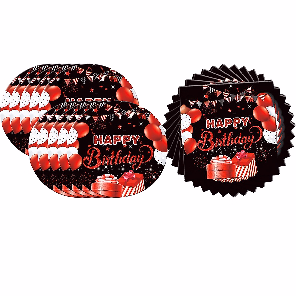 Red and Black Birthday Party Tableware Supplies Set, 20 Plates and 20 Napkins, Red Birthday Party Confetti Sprinkles Happy Birthday Party Decorations for Men Women
