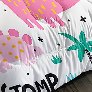 Axolotl Girls Bedding Cartoon Dinosaur Comforter Set Twin Size,Cute Dinosaur Bedding Set for Girls Teens Kids Boys Adults Room Decor,Kids Comforter Set All Season,1 Quilt 2 Pillow Cases,White