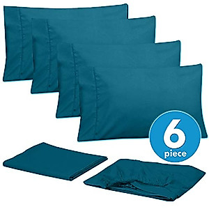 Cal King Size Bed Sheets - 6 Piece 1500 Supreme Collection Fine Brushed Microfiber Deep Pocket California King Sheet Set Bedding - 2 Extra Pillow Cases, Great Value, California King, Teal