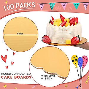 100 Pack Gold Cake Board Round Cake Circle Base Boards Disposable Cake Plate Scalloped Bases Round Coated Cake Boards Circle Cake Trays Cake Base Boards for Cake Dessert Party Supplies (8 Inch)